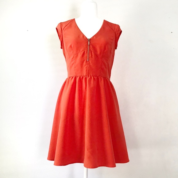 H&M | Dresses | Hm Orange Sundress Zipfront Cap Sleeves | Poshmark